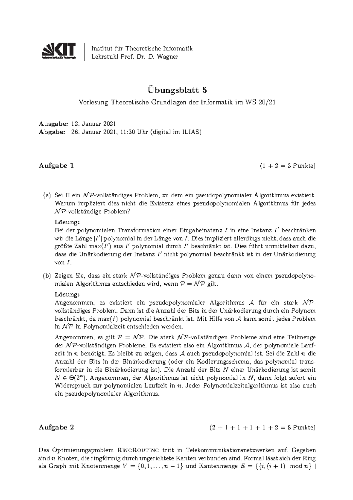 Uebungsblatt 5 mit lsg - Übung, Übungsblätter und Tutorien - Institut f ...