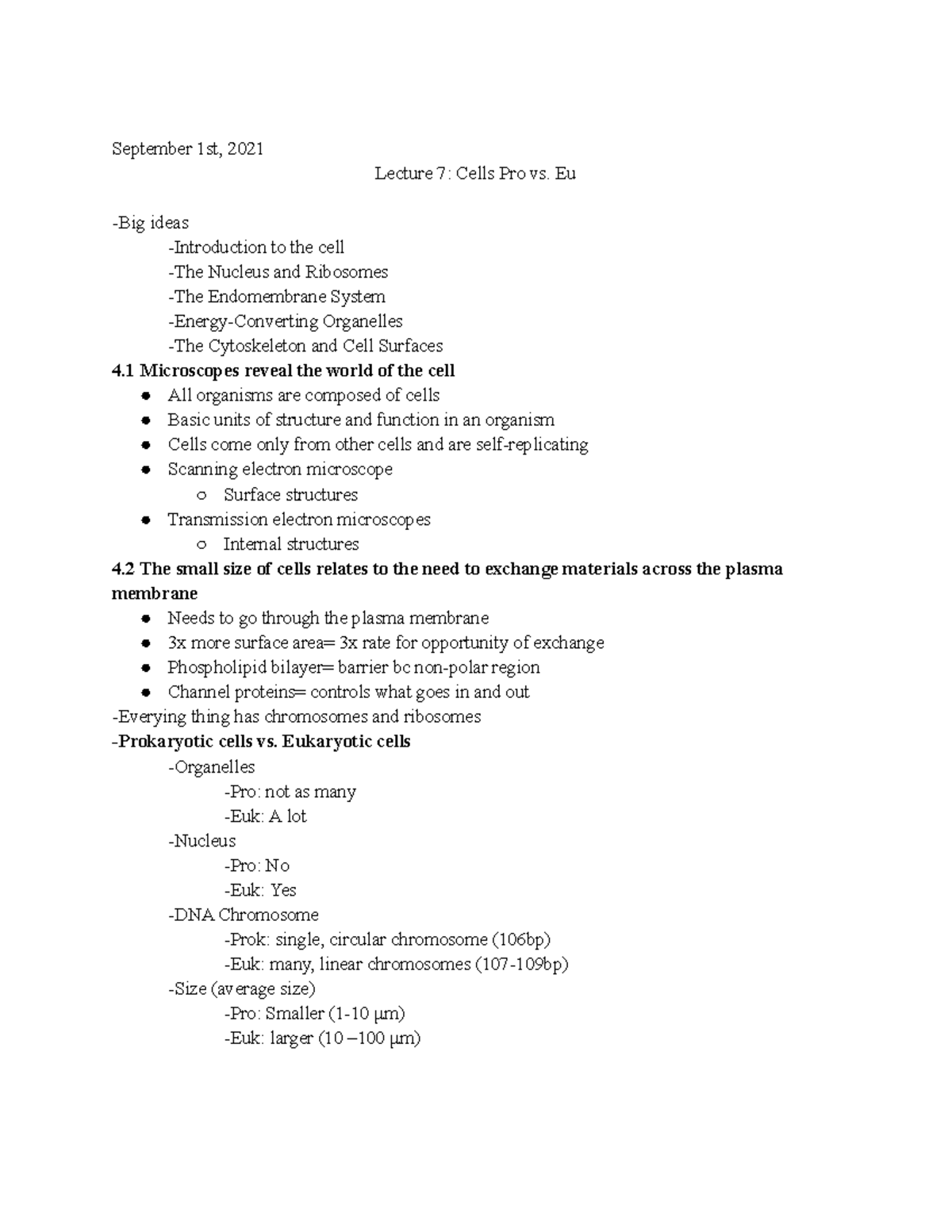 Cells Pro vs. Eu - Espinoza - September 1st, 2021 Lecture 7: Cells Pro ...