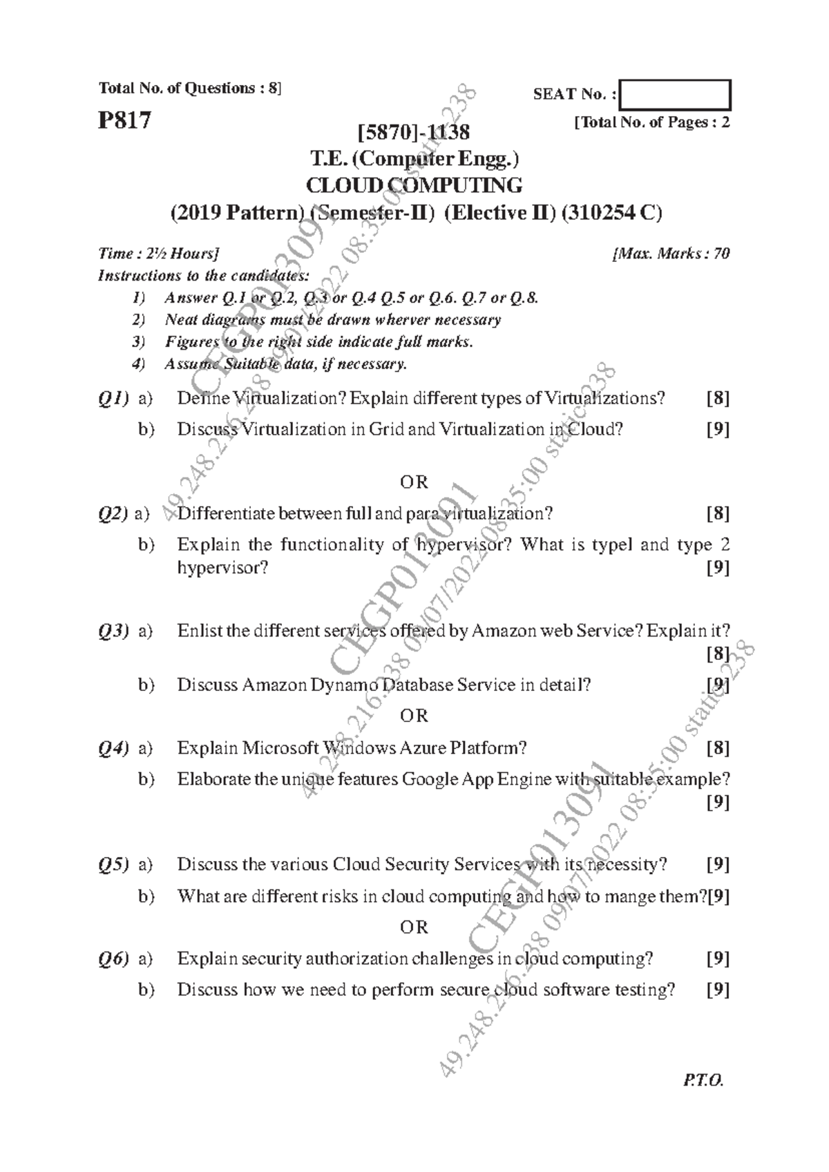 Cloud Computing All Pyq Total No Of Questions 8 5870 T Computer Engg Cloud