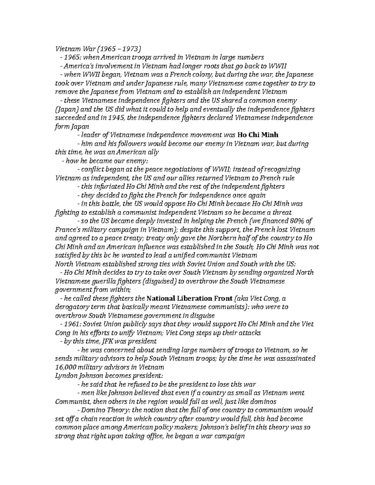 Lecture 15 Notes - Vietnam War (1965 – 1973) 1965: when American troops ...