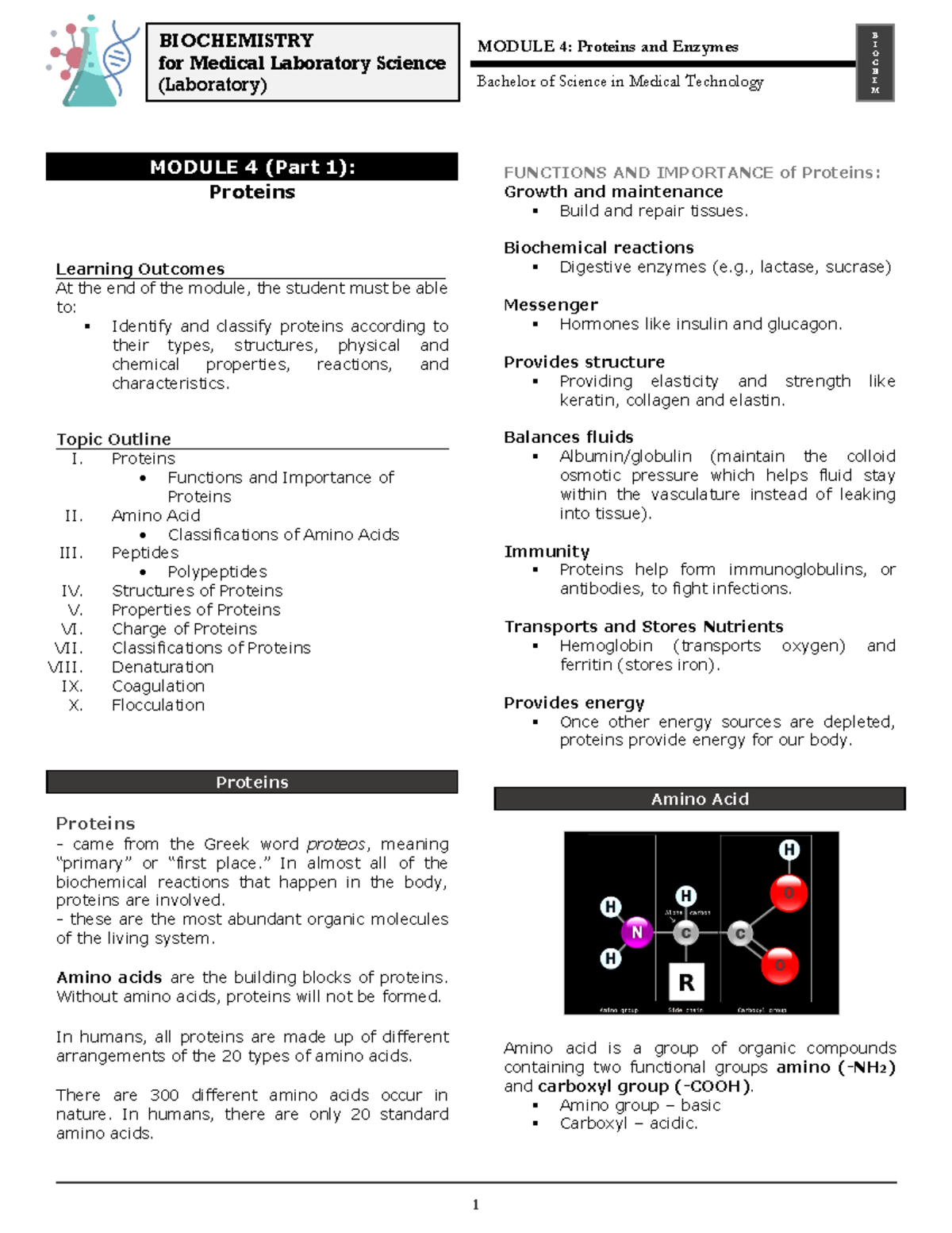 Biochem(Lec)-M4-Proteins&Enzymes - BIOCHEMISTRY for Medical Laboratory ...