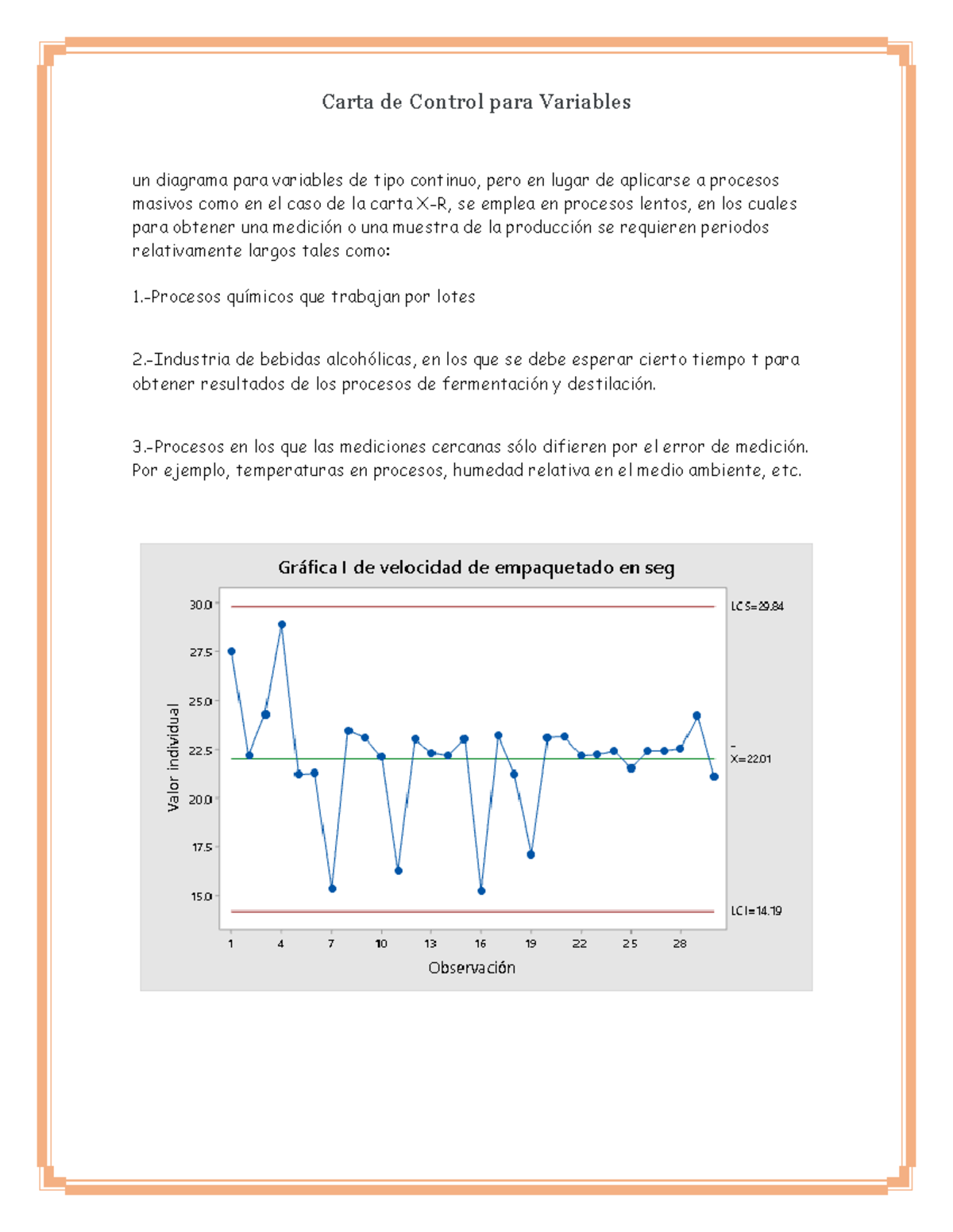 Carta de Control para Variables tarea 8 - Carta de Control para Variables un diagrama para ...