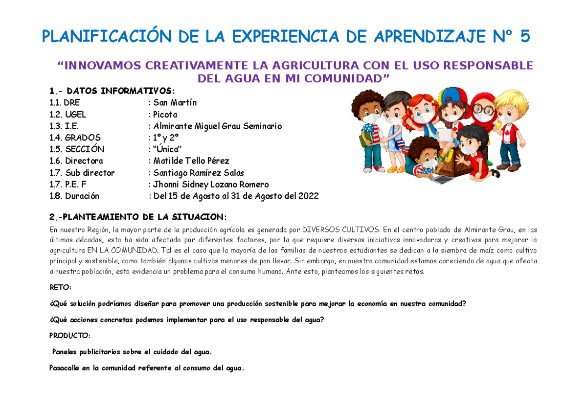 Planificación Jhonni 2022 Agosto - PLANIFICACIÓN DE LA EXPERIENCIA DE APRENDIZAJE N° 5 ...
