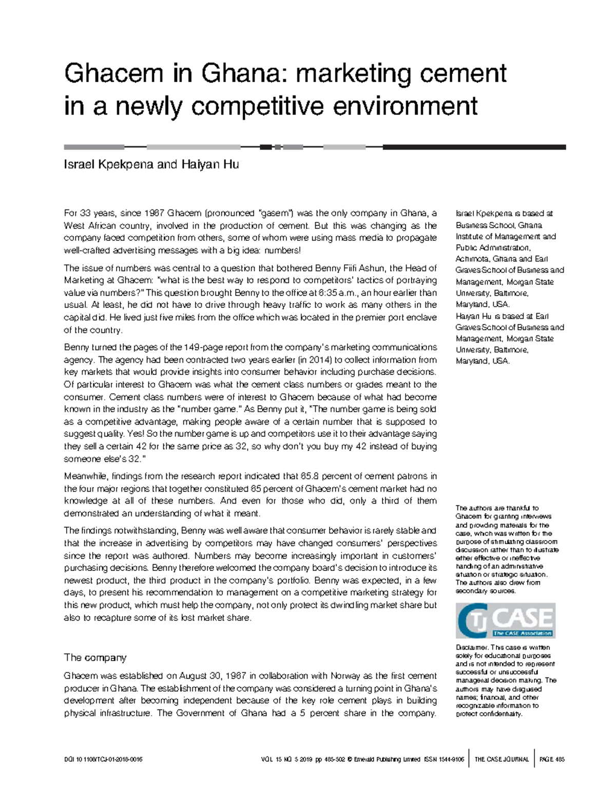 Ghacem In Ghana - Teaching Case Study - Ghacem in Ghana: marketing ...