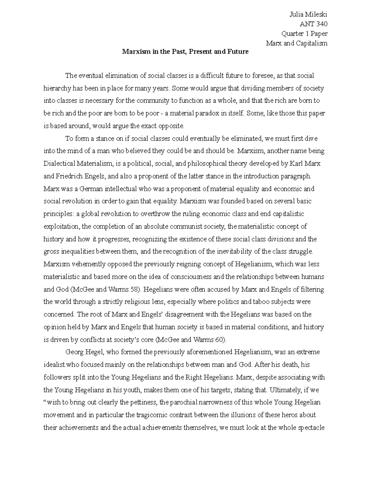 ANT 340 Paper 1 - Grade: B+ - ANT 340 Quarter 1 Paper Marx and ...