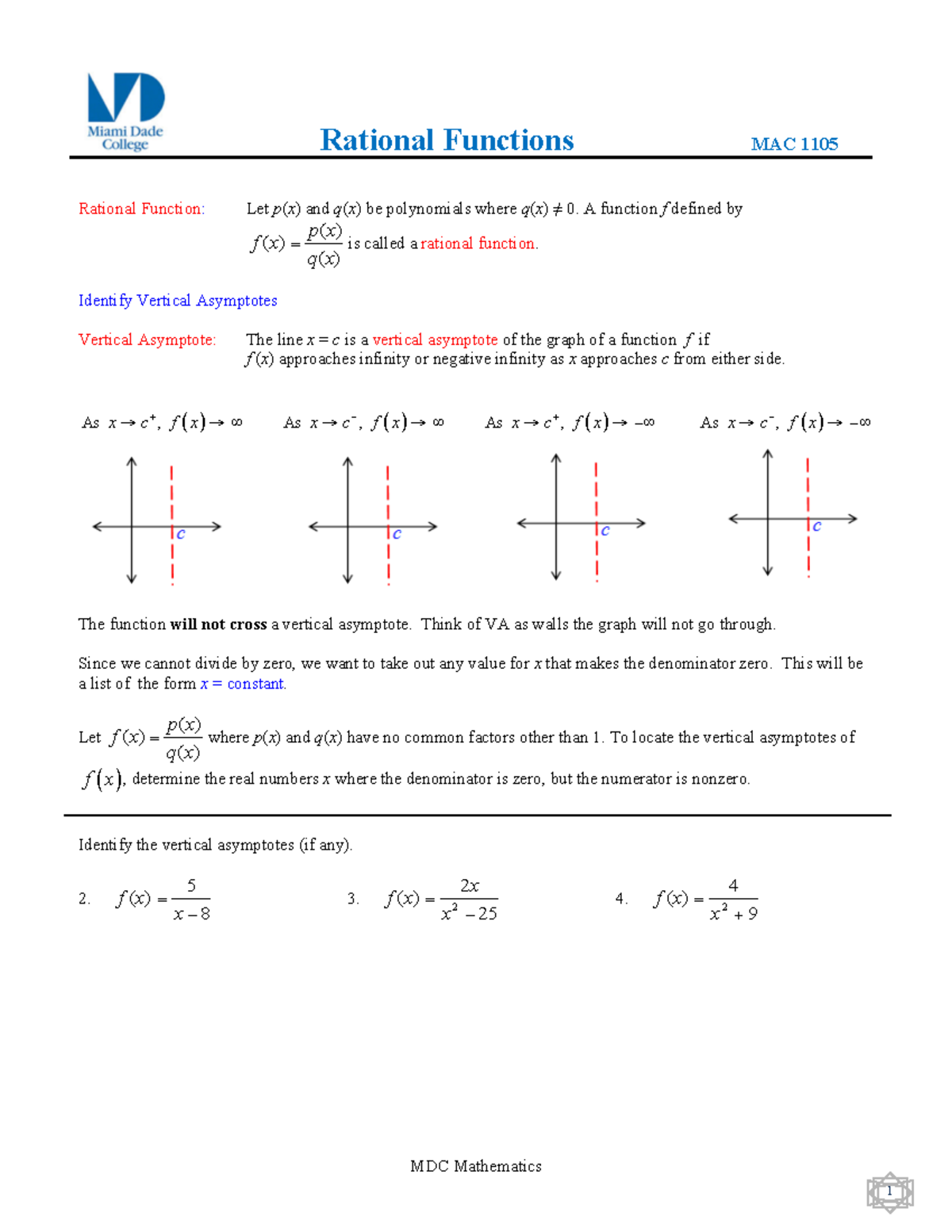 MAC 1105 new Propertiesof Rational Functions Sec.5.2 - Rational ...