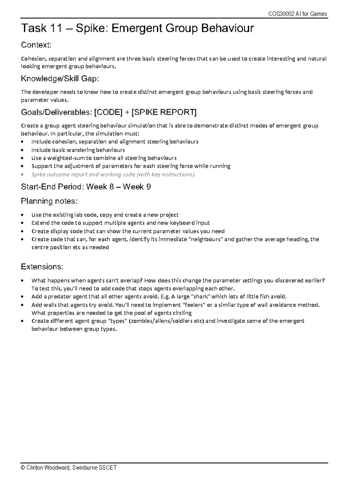 Task 11 - Spike - Emergent Group Behaviour - COS30002 AI for Games ...