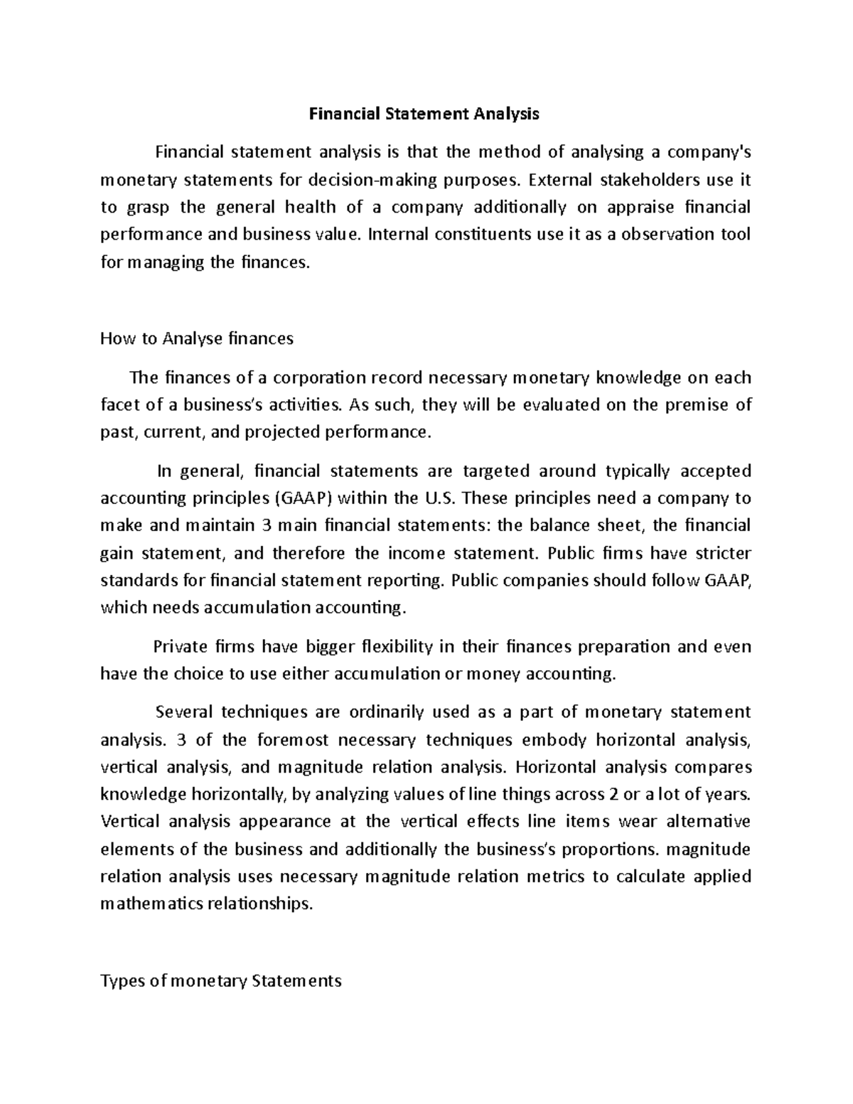 Financial Statement Analysis - Financial Statement Analysis Financial ...