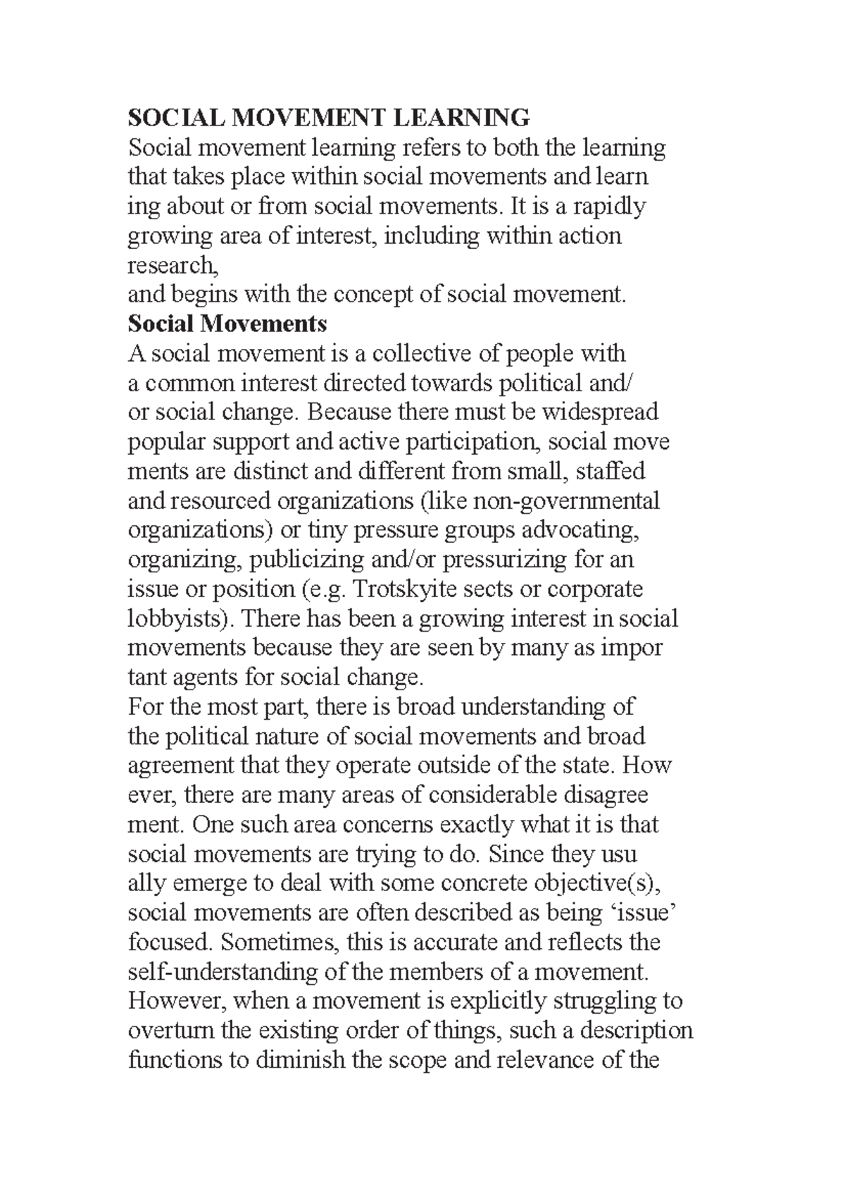 Social Movement Learning - SOCIAL MOVEMENT LEARNING Social movement ...