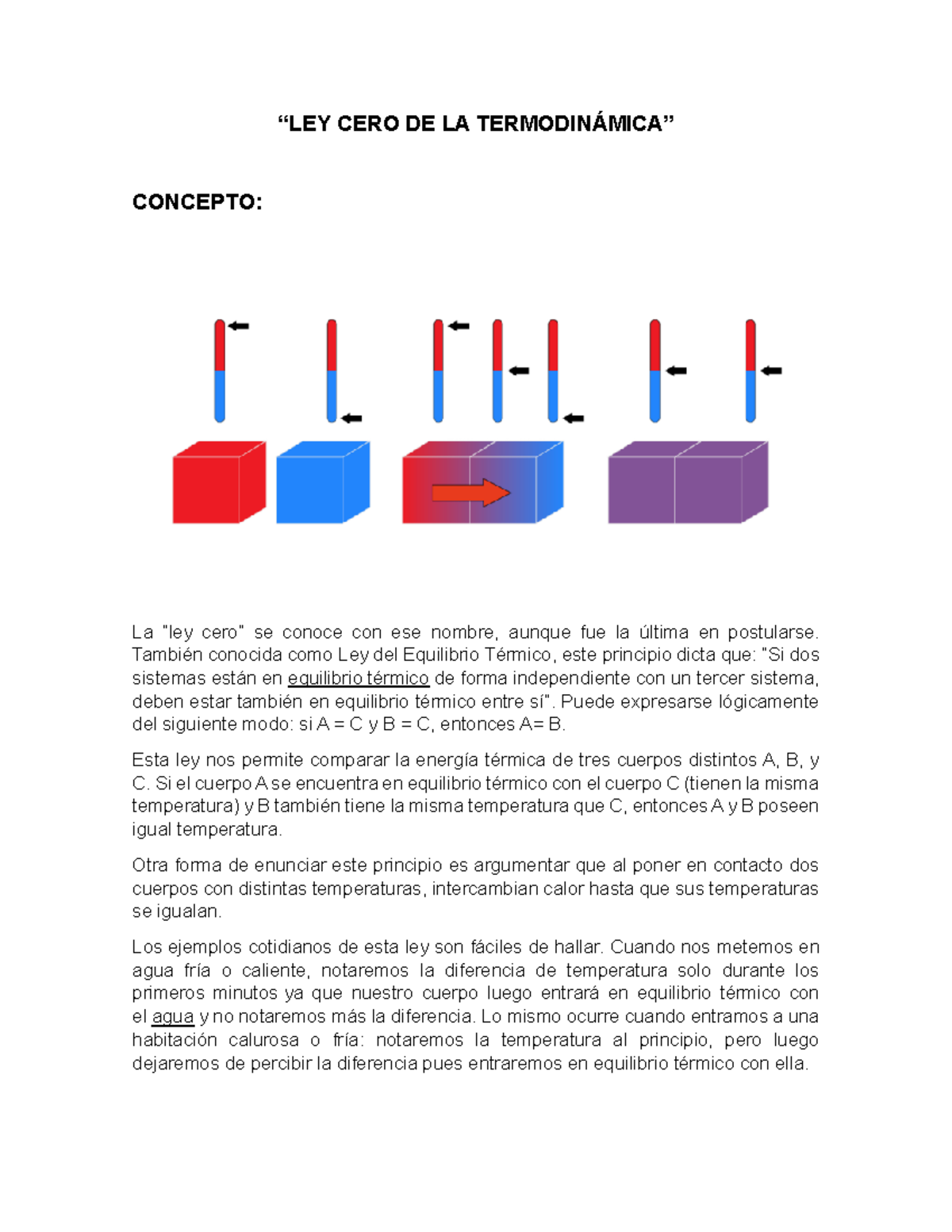 LEY CERO DE LA Termodinámica - “LEY CERO DE LA TERMODINÁMICA” CONCEPTO ...
