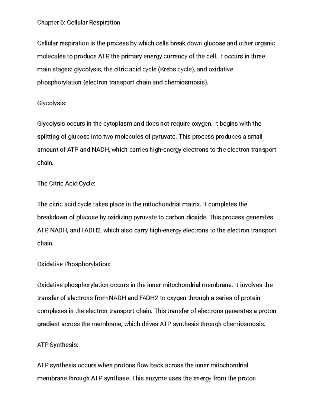 Chapter 6 AP BIO Cellular Respiration - Google Docs - Chapter 6 ...