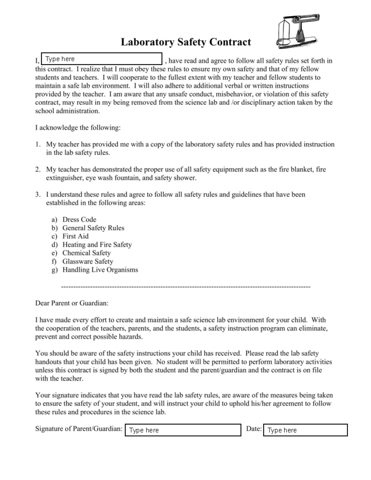 Lab Safety Contract High School Biology at Louise Forsman blog