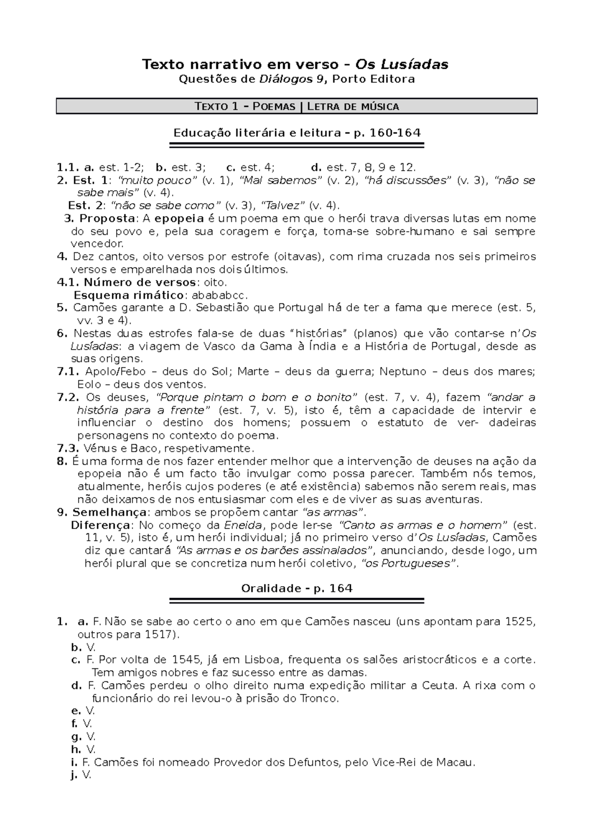 Diálogos 9 - Soluções Manual (Os Lusíadas) - Texto narrativo em verso ...