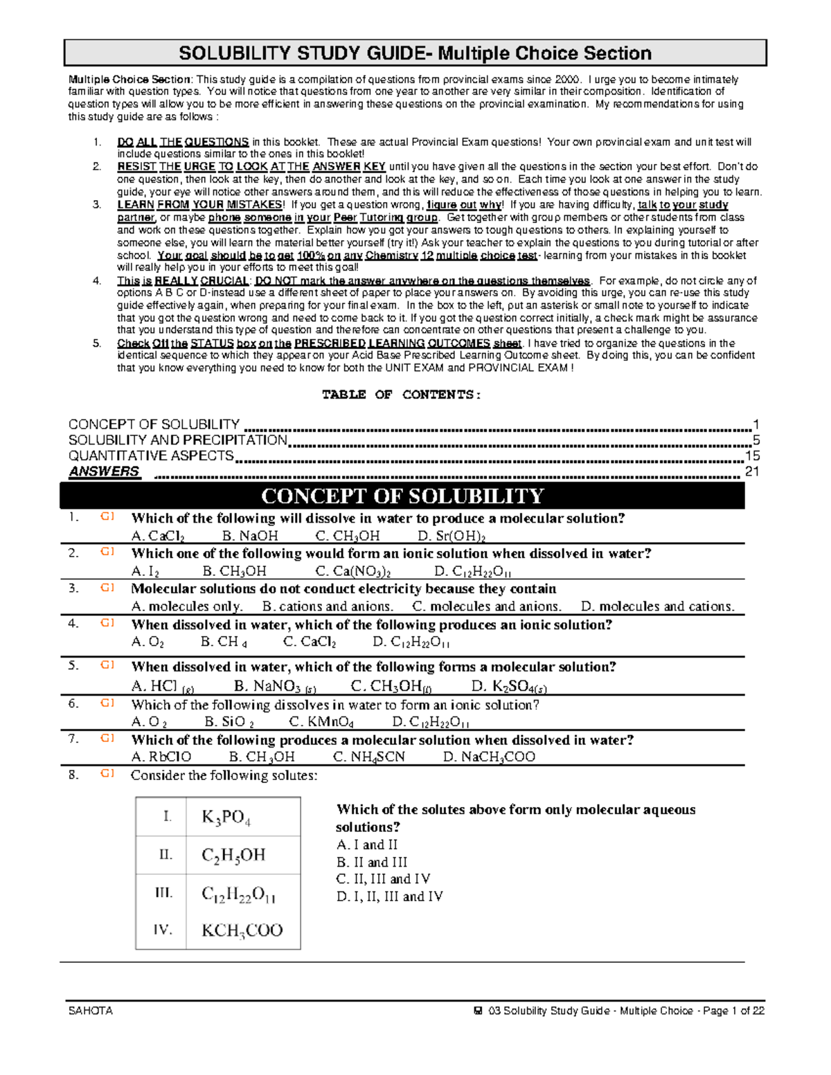 Solubility study guide - mc - SOLUBILITY STUDY GUIDE- Multiple Choice ...