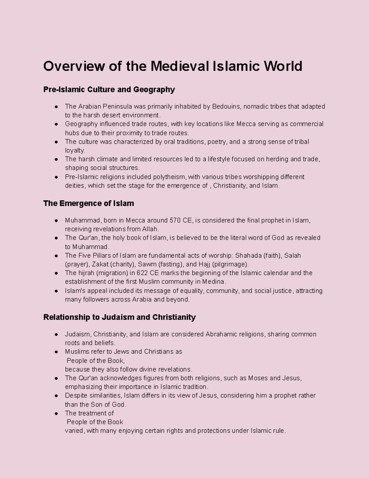 Overview of the Medieval Islamic World - Overview of the Medieval ...