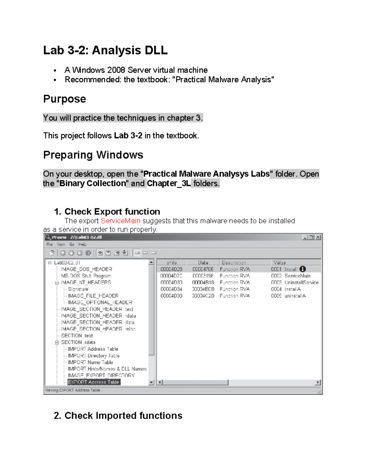 Lab4 (Lab03-02) DLL Analysis - Lab 3-2: Analysis DLL A Windows 2008 Server virtual machine - Studocu