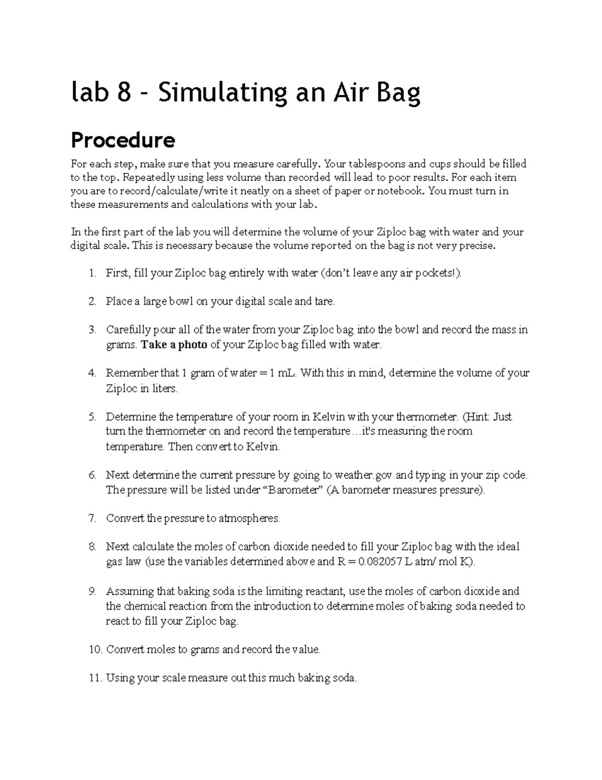 Lab 8 - Simulating an Air Bag (student quiz) - lab 8 – Simulating an ...