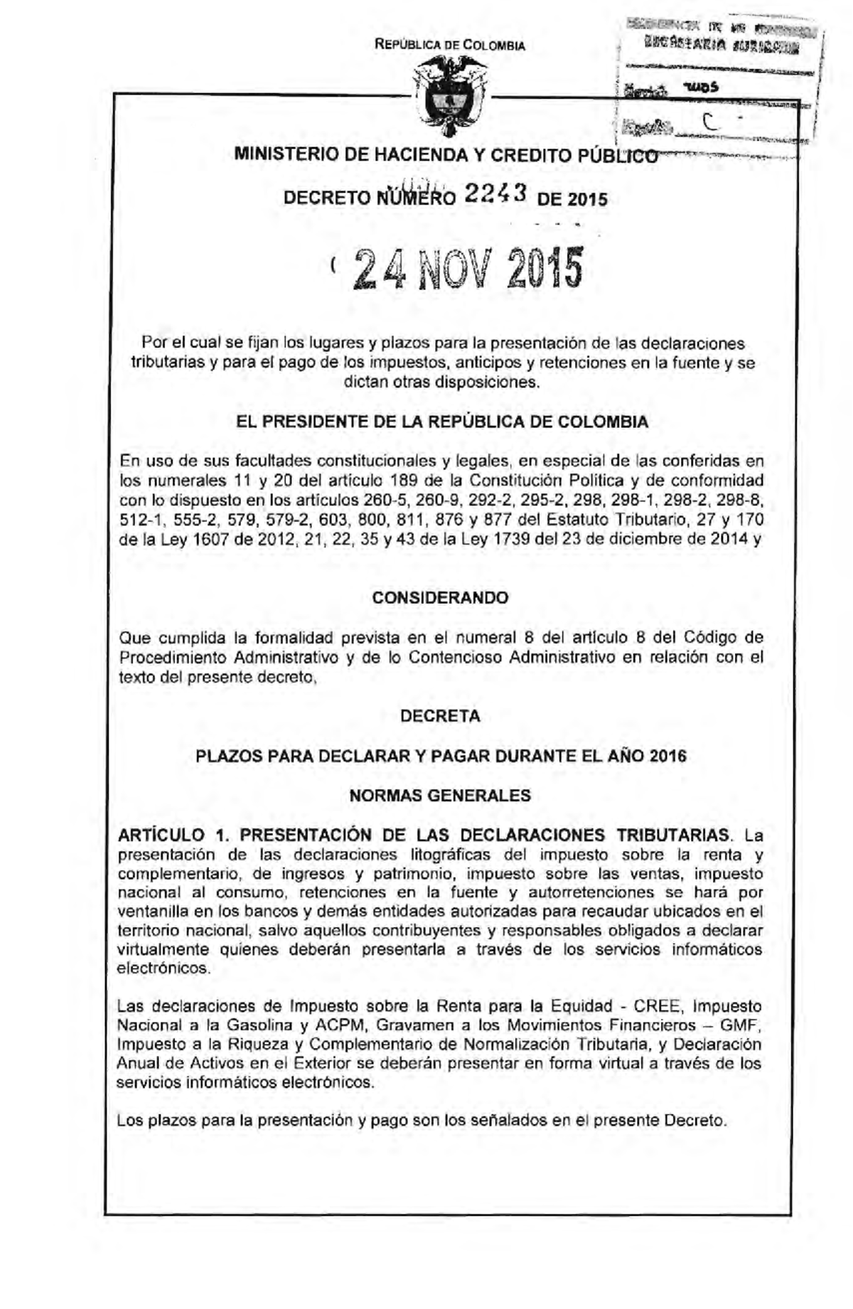 Decreto 2243 24 Noviembre 2015 - i ffi' _ _I'¡"?¡ m