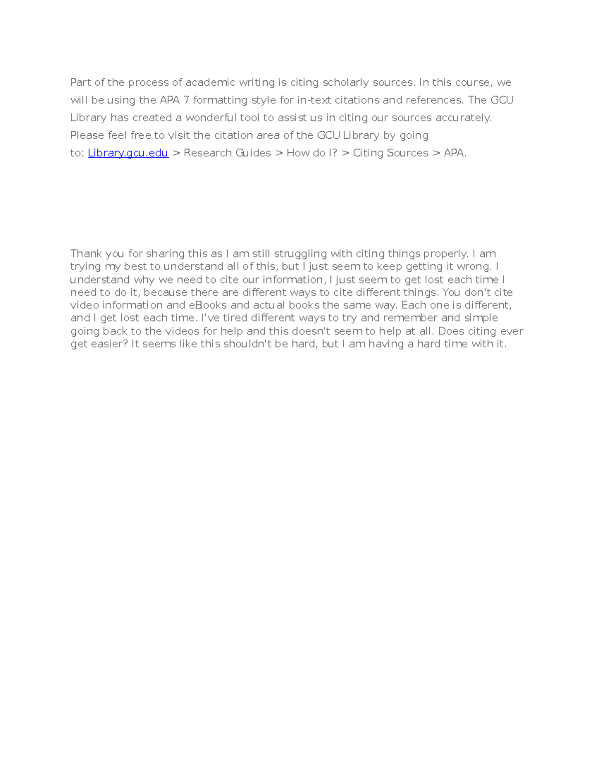 GCU Library Link Citation Guide - Part of the process of academic ...