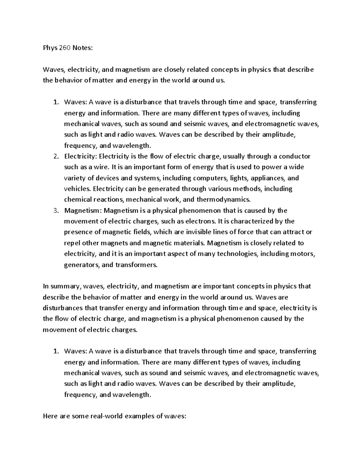 Phys 260 waves, electricity, and magnetism - Phys 260 Notes: Waves ...