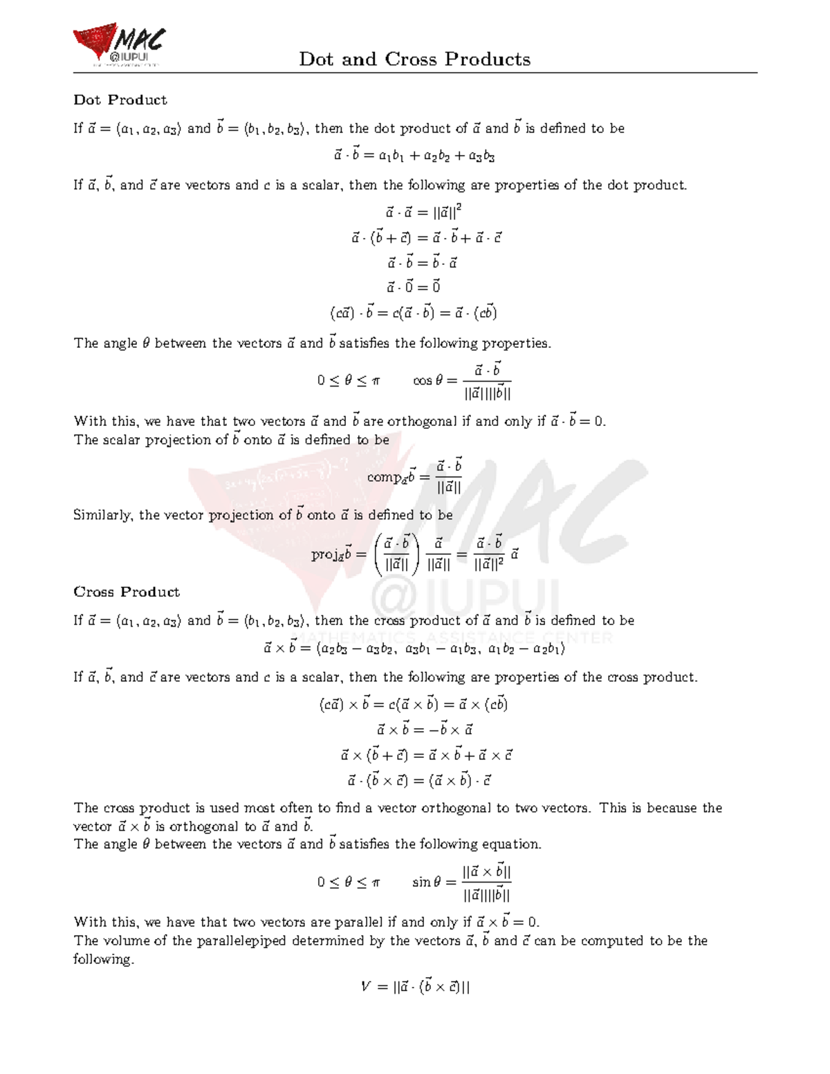 171 Vector Products - Highly summarized and concise lecture notes/study ...