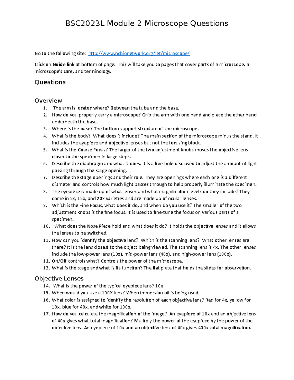 BSC2023L Module 2 Questions - BSC2023L Module 2 Microscope Questions Go ...