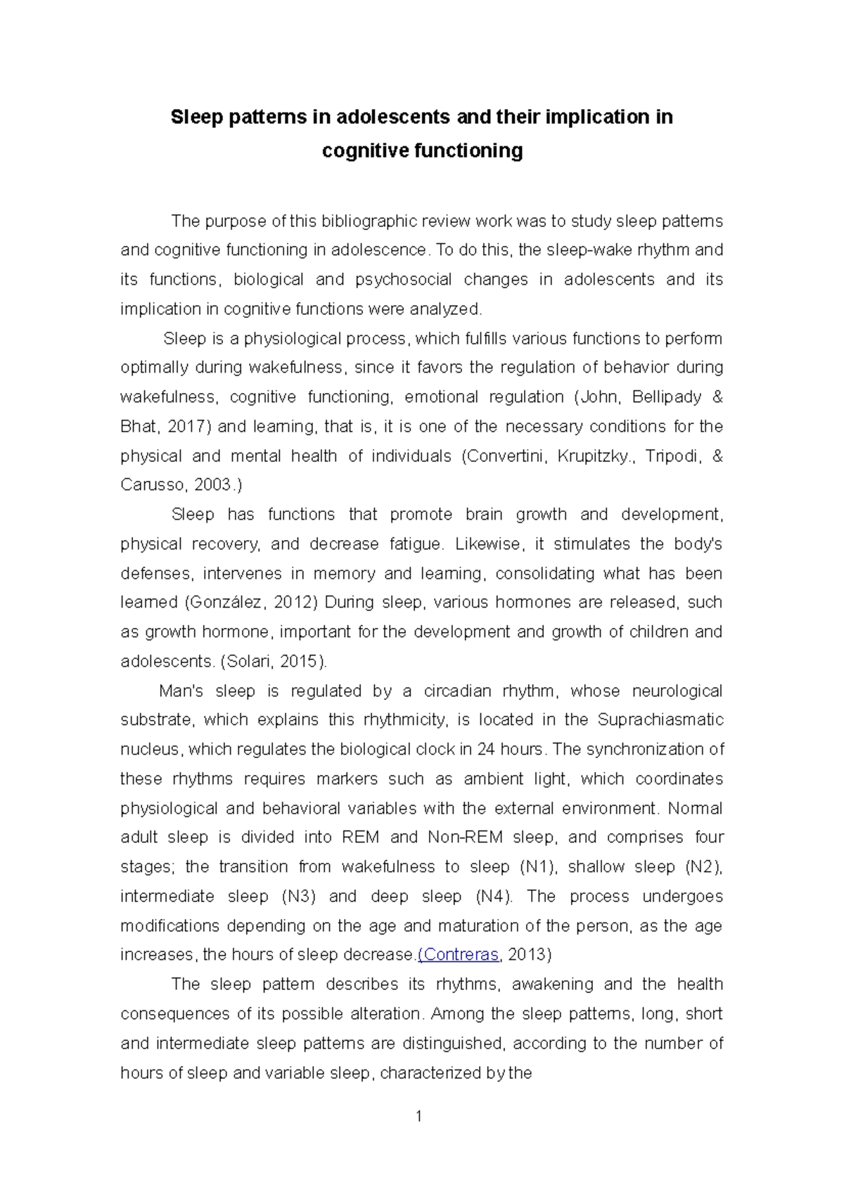 Sleep patterns in adolescents and their implication in cognitive ...