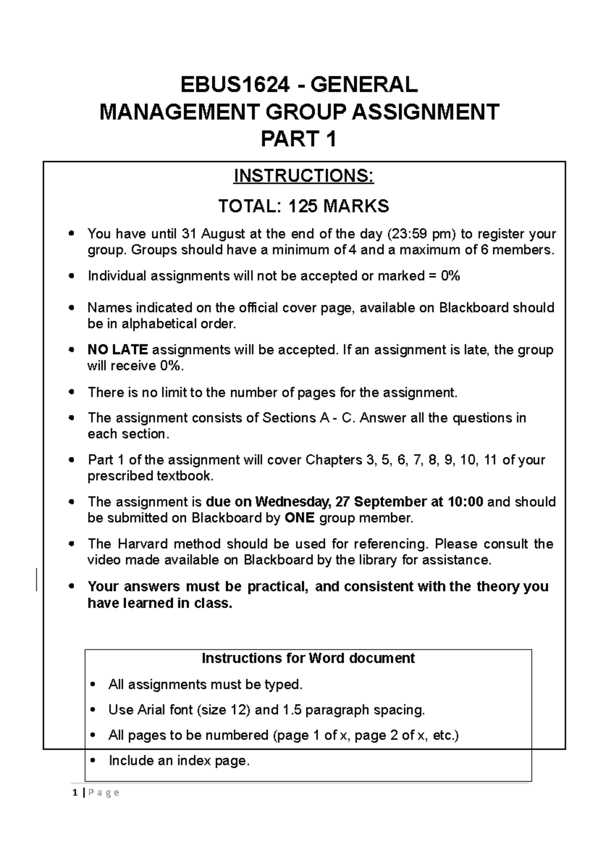 Group Assignment EBUS 1624 - 14-08-2023 Final - EBUS1624 - GENERAL ...