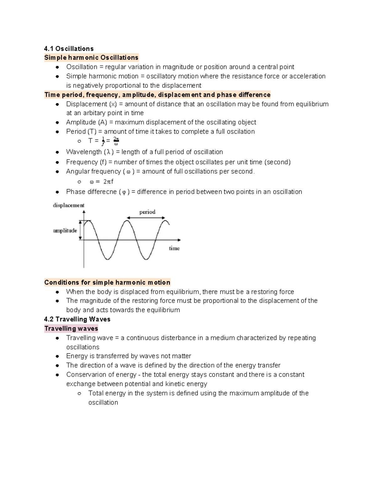 Physics Topic 4 outlines - 4 Oscillations Simple harmonic Oscillations ...