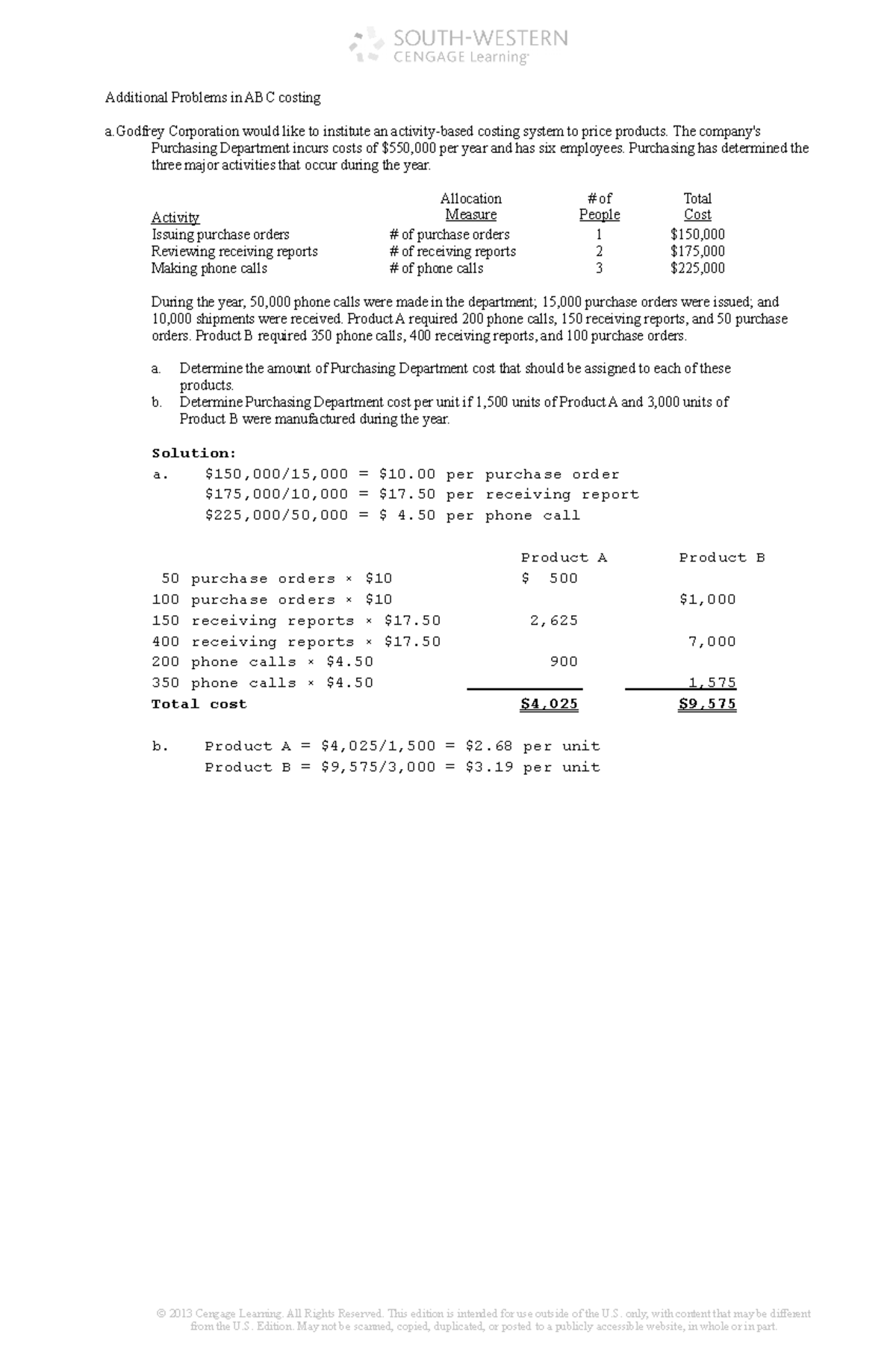 Additional Problems in Activity-based costing (Problems) - Additional ...