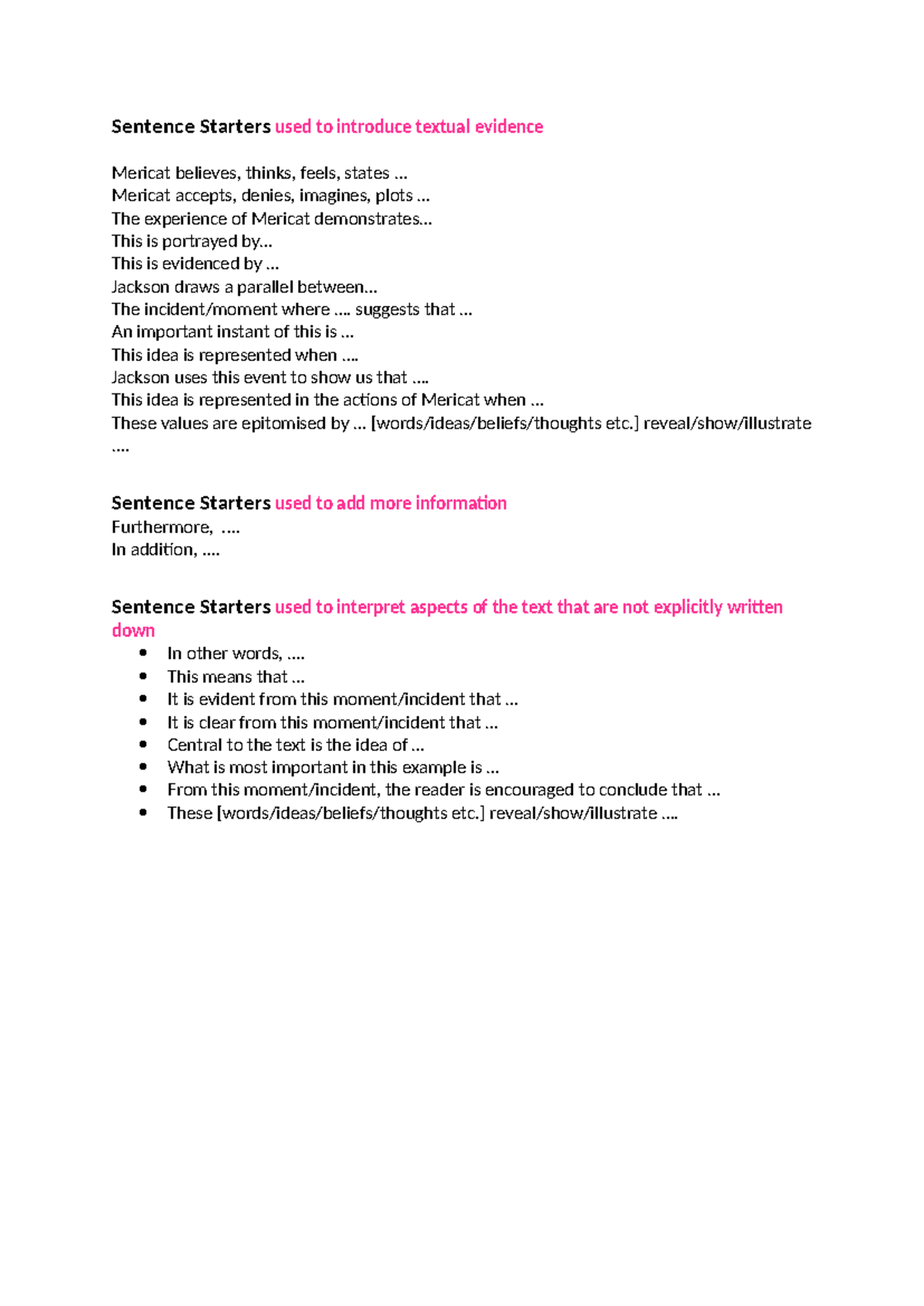 Sentence Starters - Argument Analysis - Sentence Starters used to ...