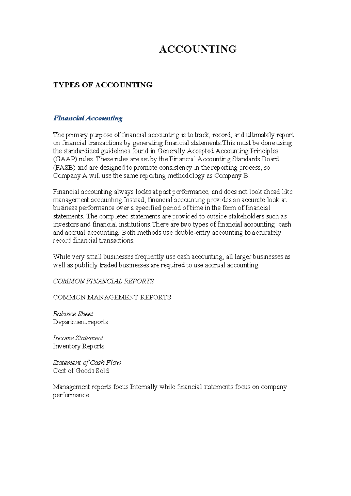 Types of Accounting - Note that - ACCOUNTING TYPES OF ACCOUNTING ...