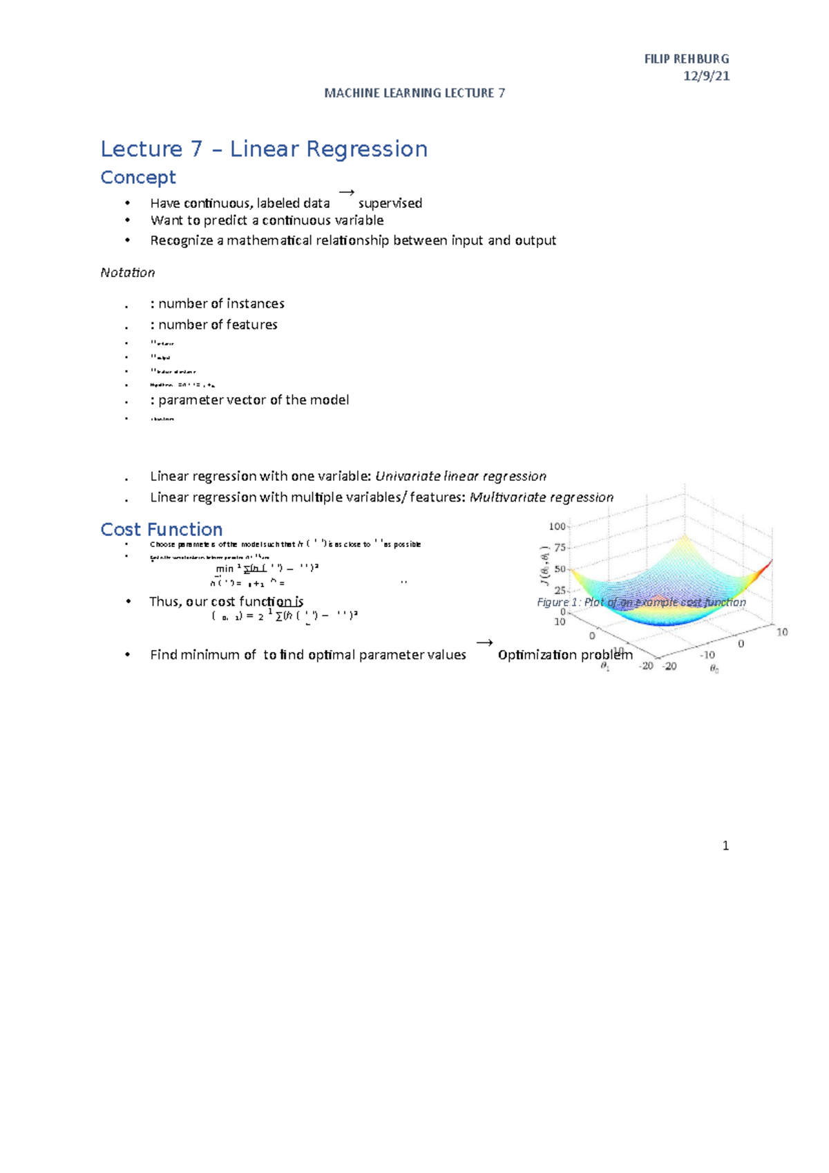Machine Learning Lecture 7 - 12/9/ MACHINE LEARNING LECTURE 7 Lecture 7 – Linear Regression ...