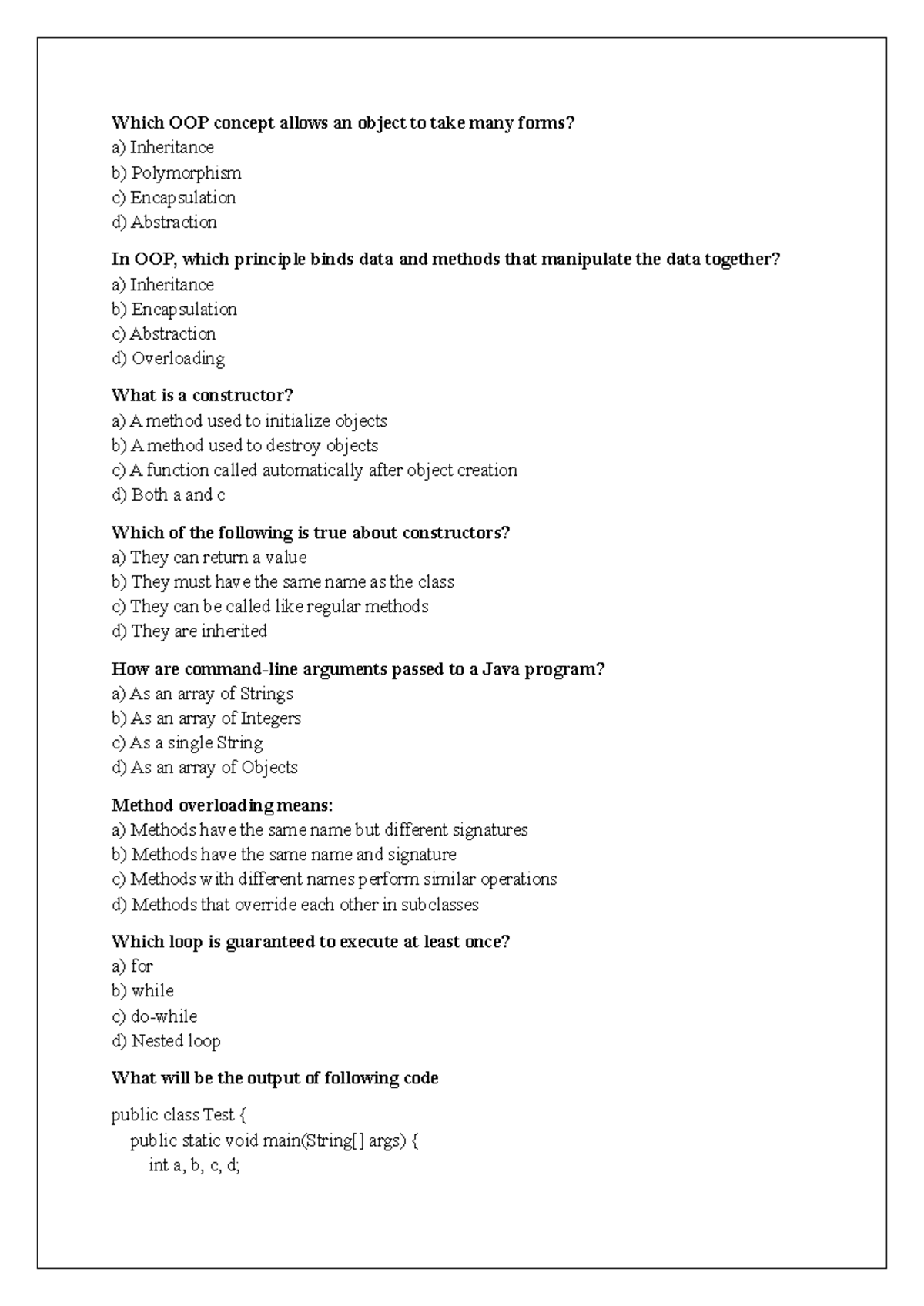 Java Quiz Uyfuyuyyu Which Oop Concept Allows An Object To Take Many