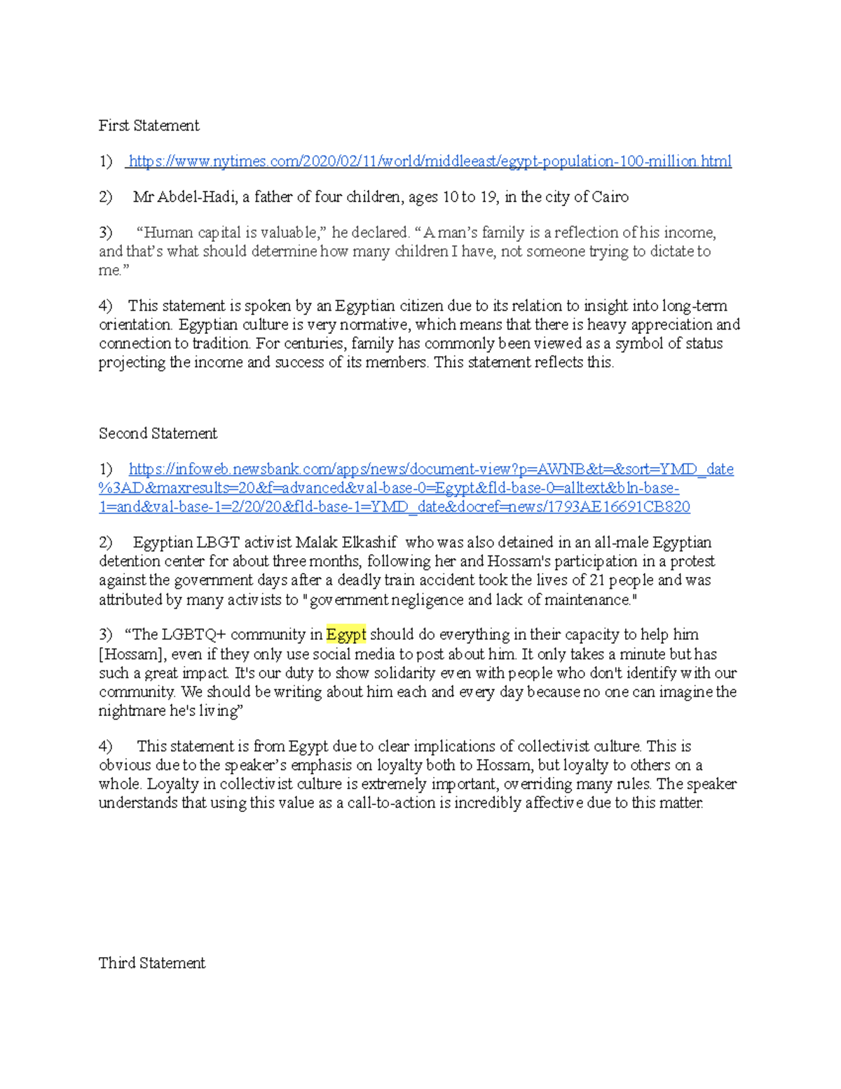 Global Comm Statements - First Statement - Studocu