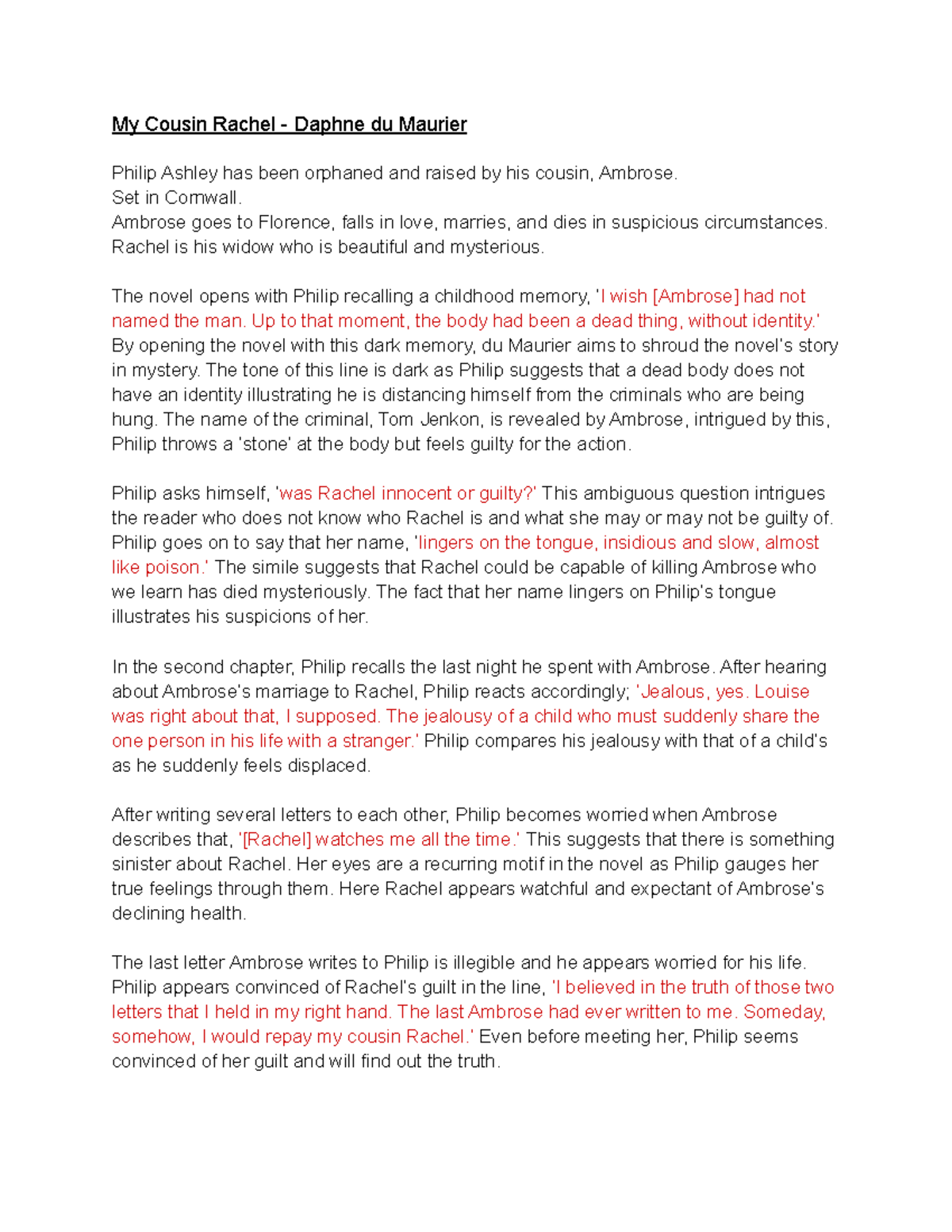 My Cousin Rachel Quotes - QXE-3105 - Bangor - Studocu