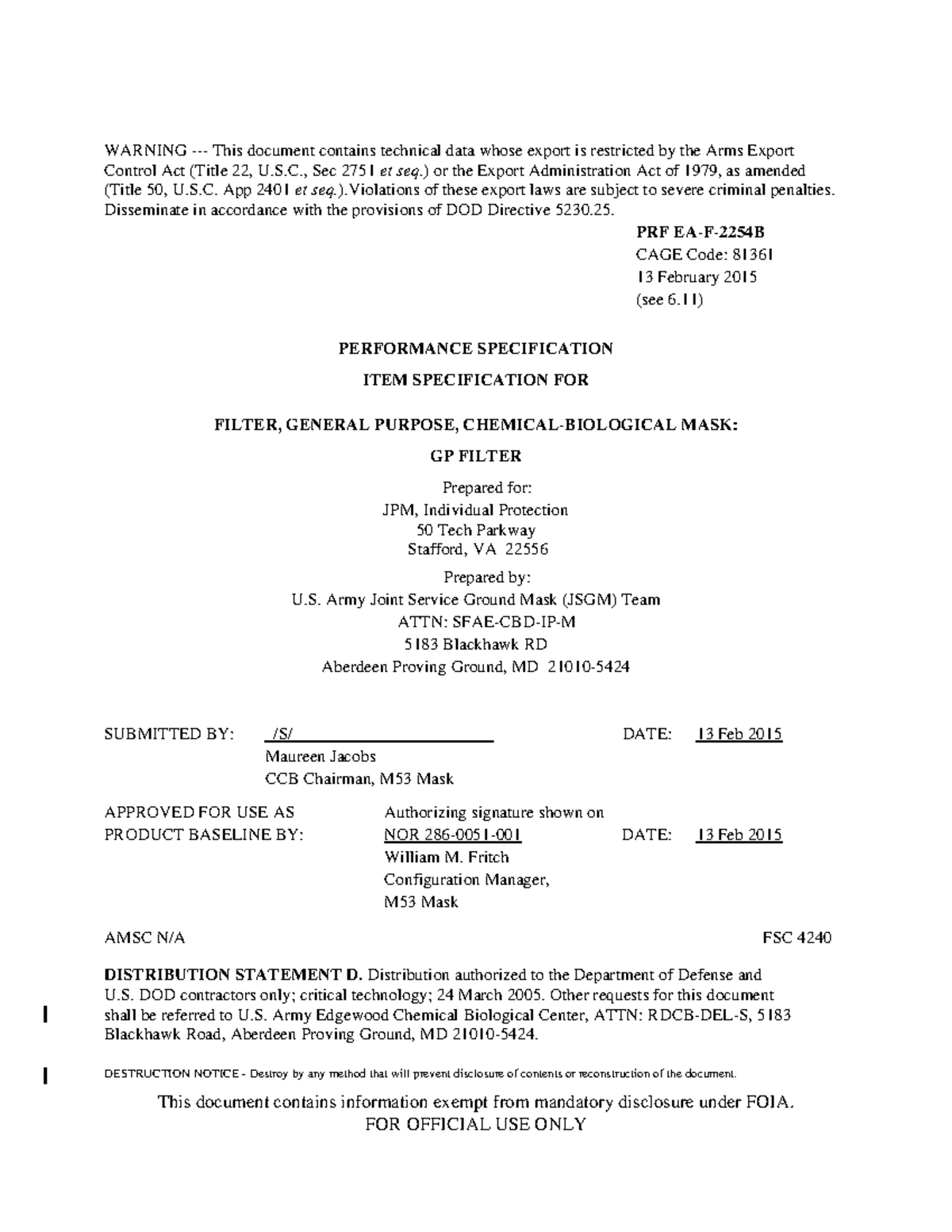 EA-F-2254rev B (GP FIlter PSpec) - This document contains information ...