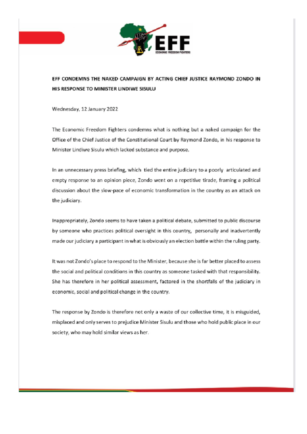 EFF statement re Zondo DCJ (Judiciary) - LAWS2013 - Studocu