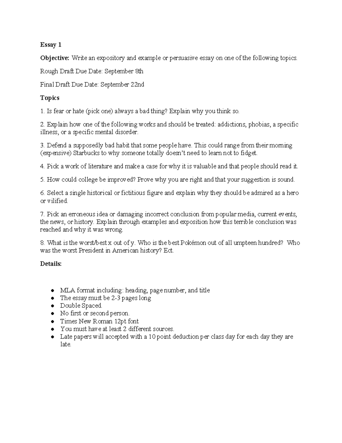 Essay 1 - yep - Essay 1 Objective: Write an expository and example or ...