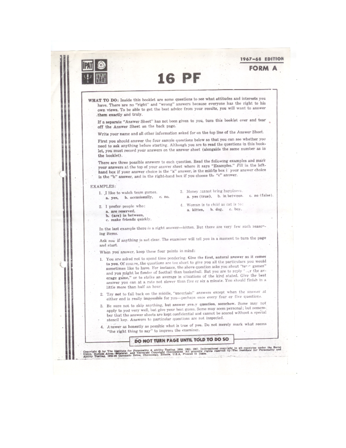 16 PF Form A - Masters in psychology - Studocu