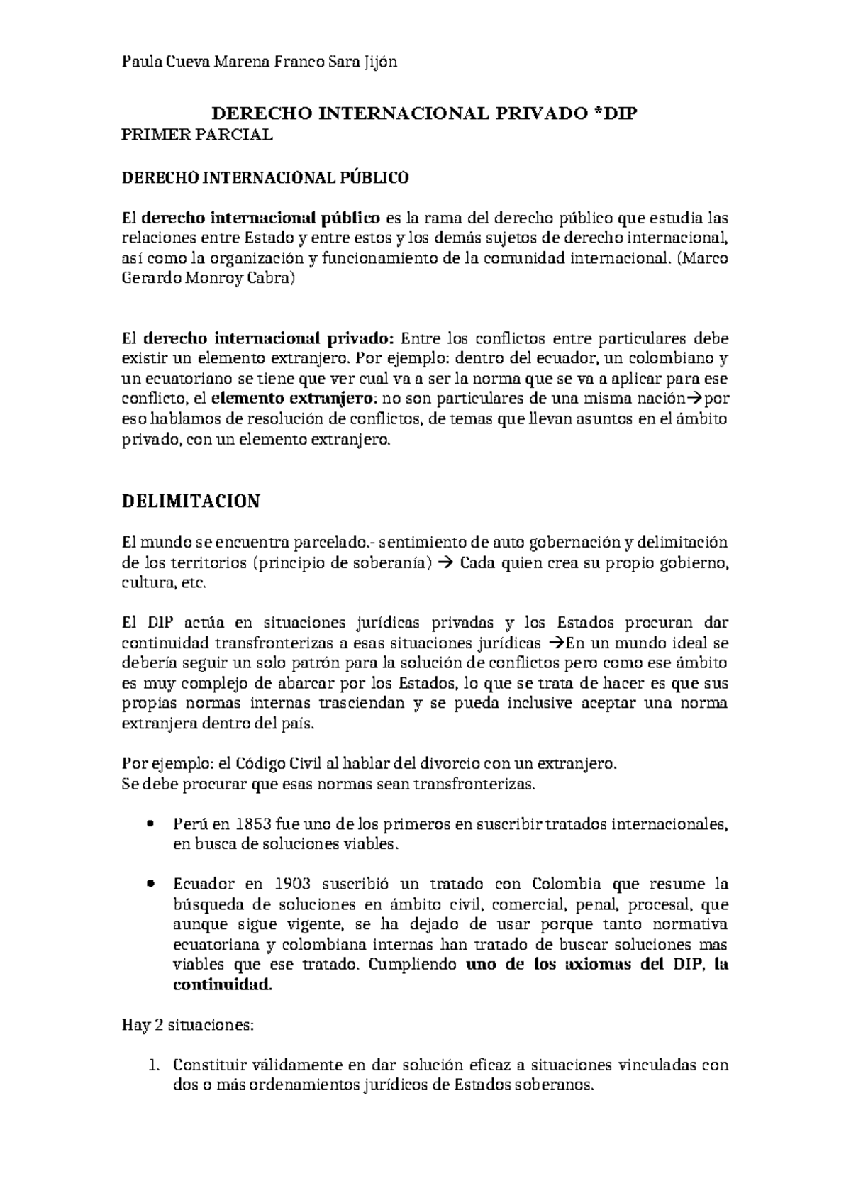 Derecho Internacional Privado I Parcial - DERECHO INTERNACIONAL PRIVADO *DIP PRIMER PARCIAL ...
