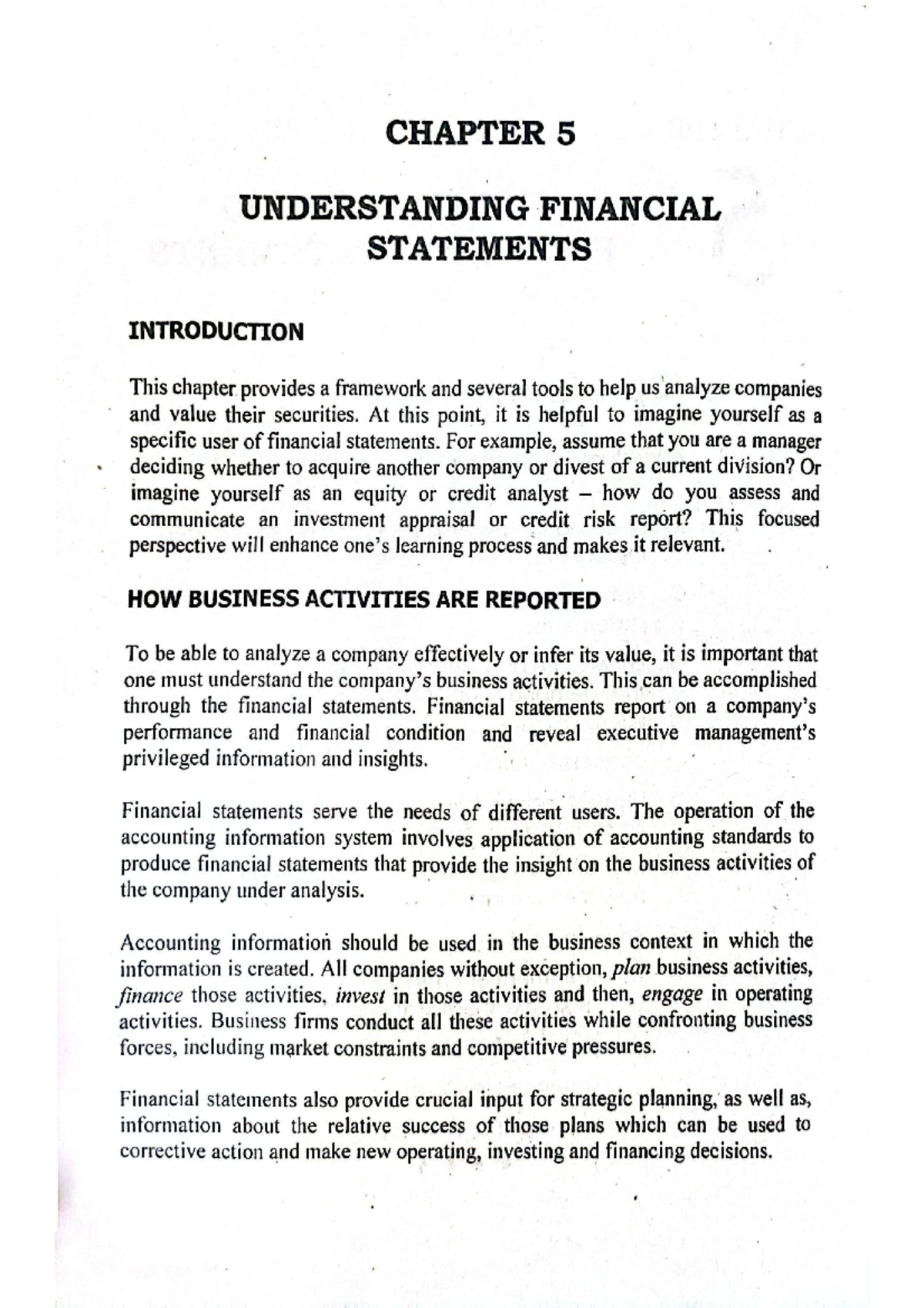 Chapter-5-FM - none - CHAPTER 5 UNDERSTANDING FINANCIAL STATEMENTS INTRODUCTION This chapter ...