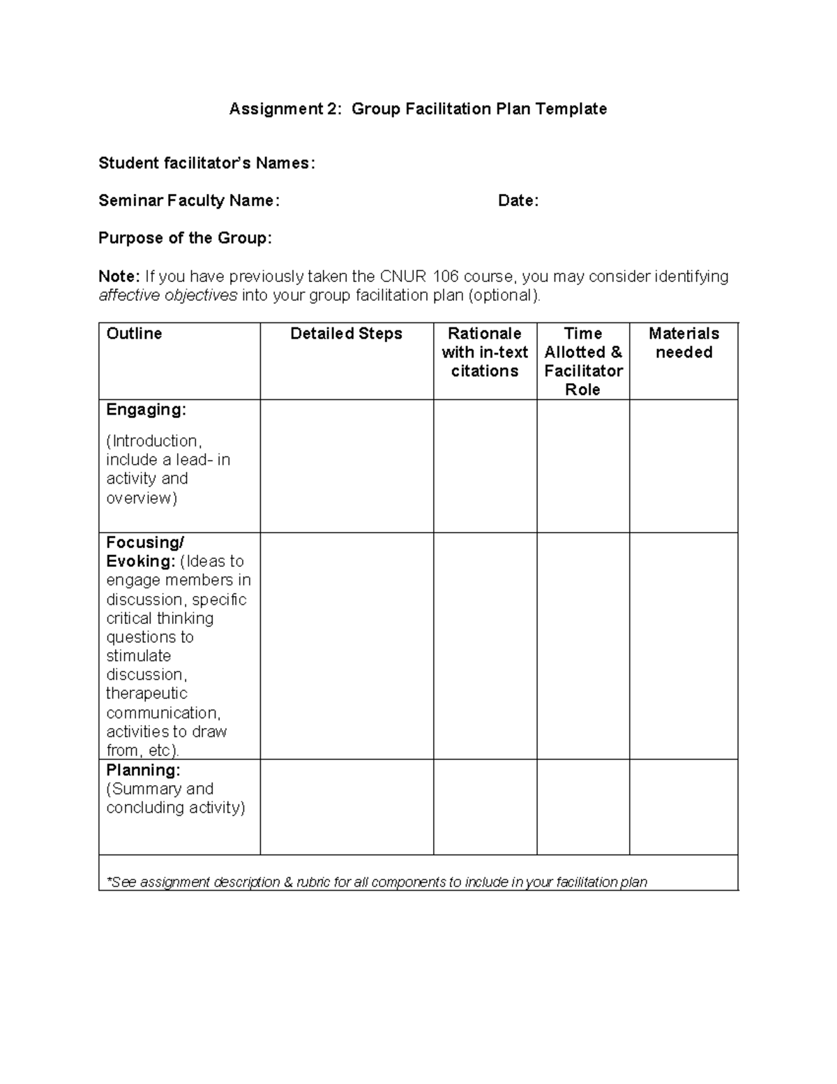 Group Facilitation Plan Template - Assignment 2: Group Facilitation ...