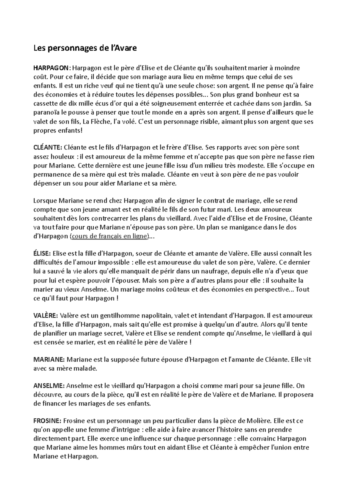 Les personnages de l'Avare - Les personnages de l’Avare HARPAGON ...