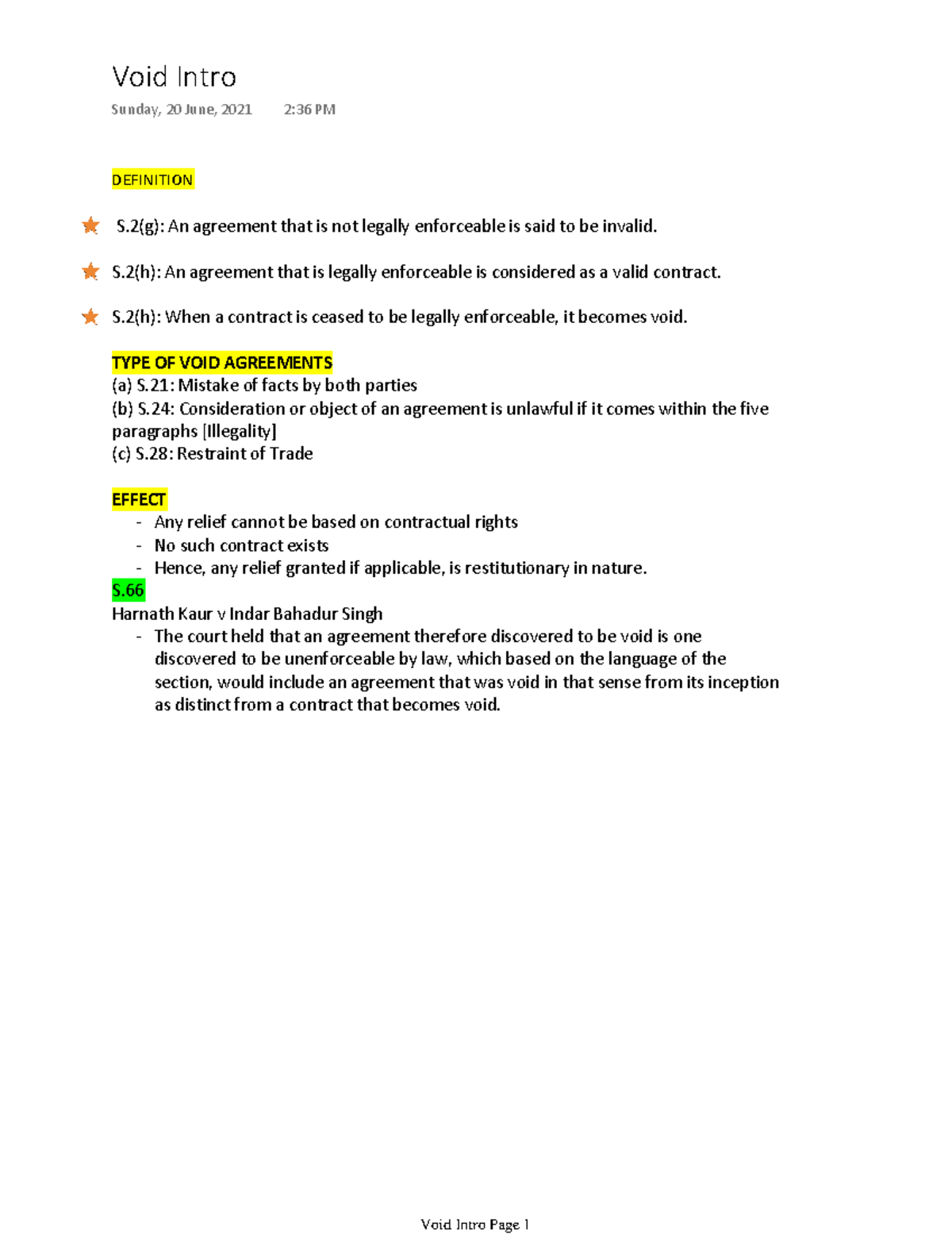 Void Agreement Intro - S(g): An agreement that is not legally ...