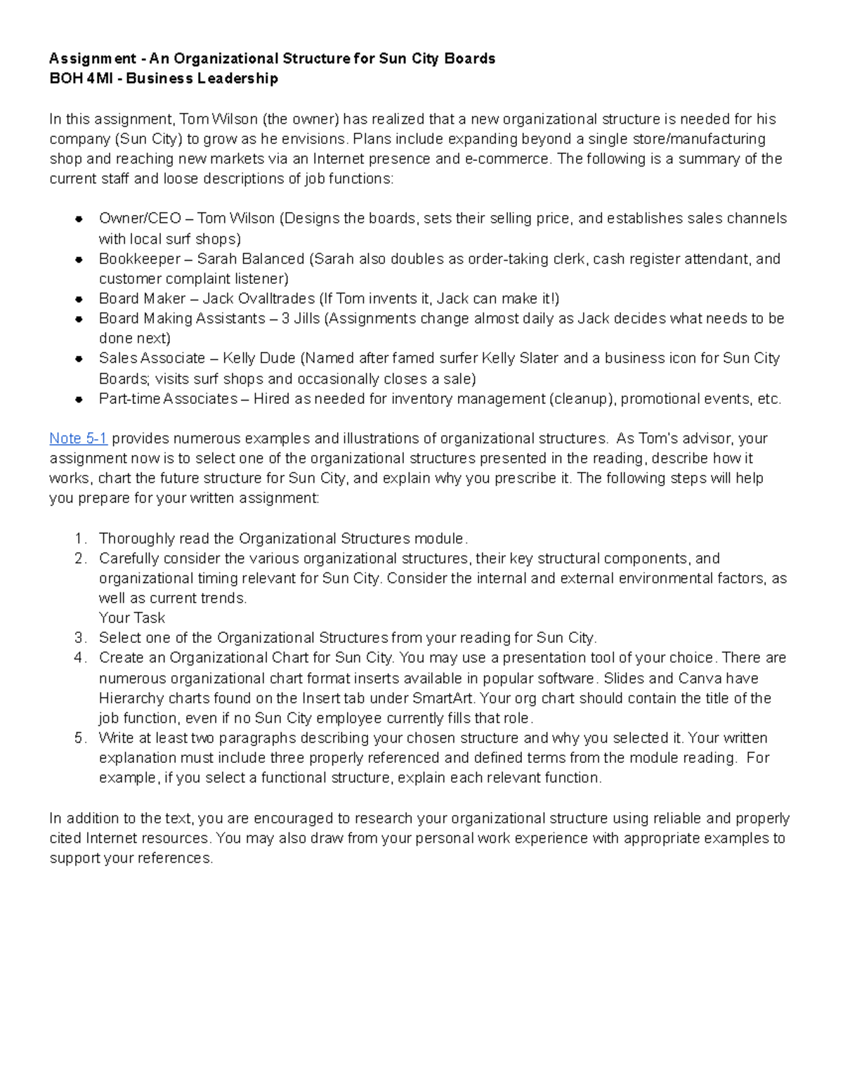 BOH - Assignment - An Organizational Structure for Sun City Boards ...