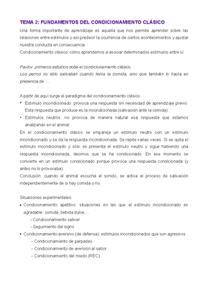 TEMA 2 CONDICIONAMIENTO CLASICO - Carla Cortés TEMA 2: FUNDAMENTOS ...