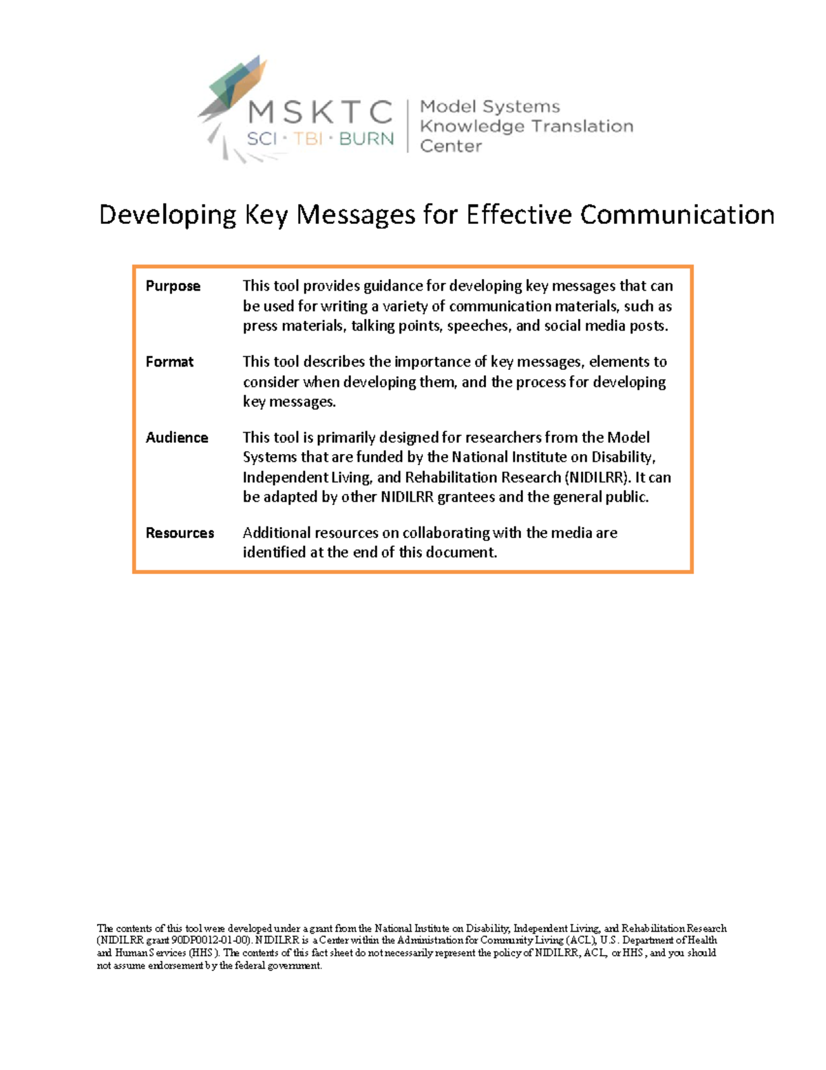 Key Message Development 508 - Developing Key Messages for Effective Communication Purpose This ...