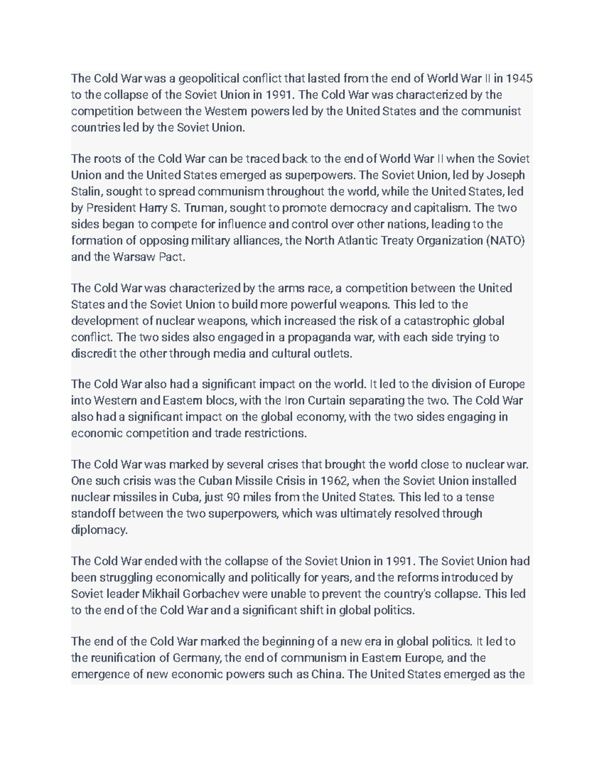 2 - cold war - The Cold War was a geopolitical conflict that lasted ...