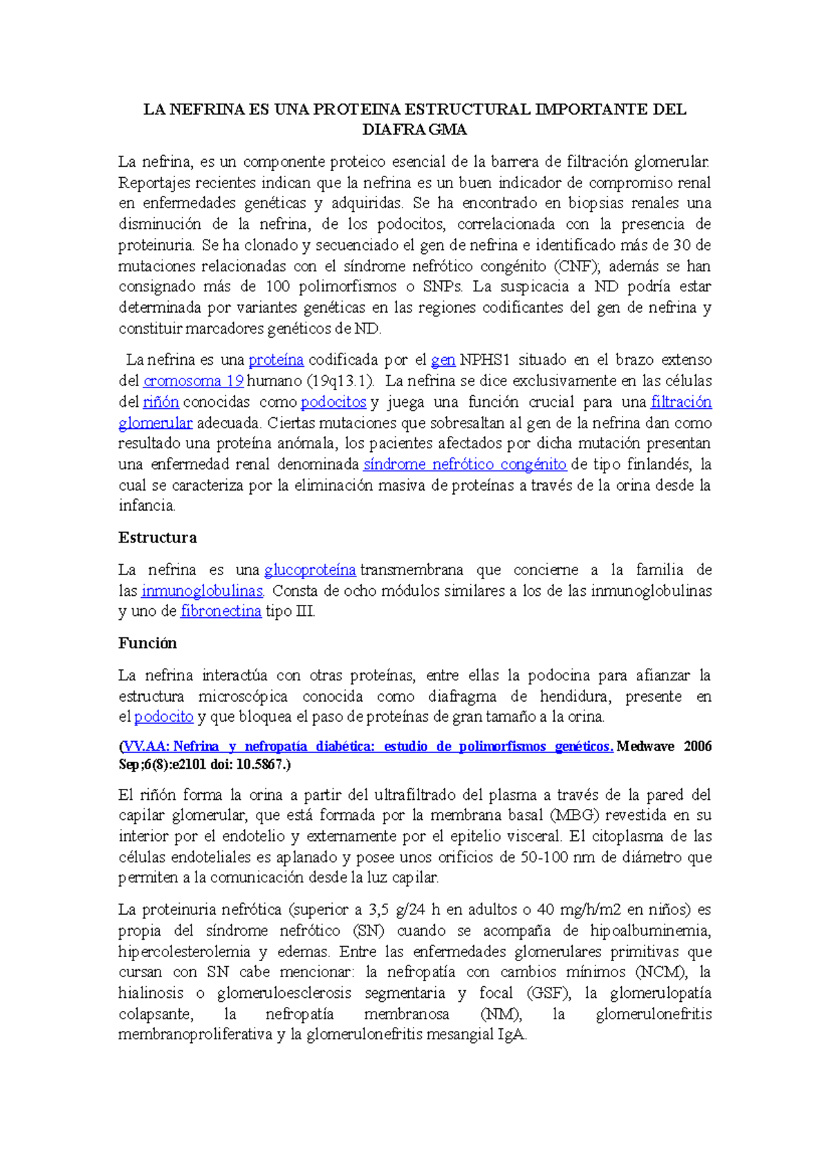LA Nefrina ES UNA Proteina Estructural Importante - LA NEFRINA ES UNA ...
